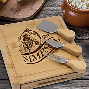Personalized Engraved Cheese Board Tray and Knife Tools Set - Custom Monogrammed