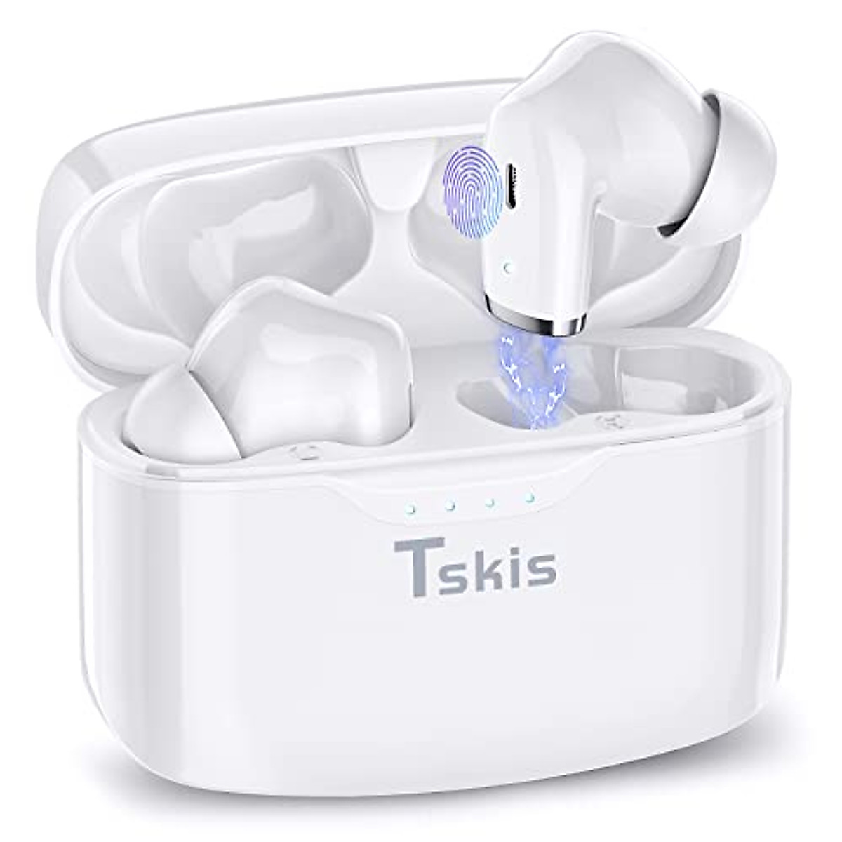 TSKIS True Wireless Earbuds, IT100 Bluetooth 5.2 Built-in ENC Call Noise Cancelling Mic,48H Playtime IPX8 Waterproof Ear Buds Deep Bass Earphones in-Ear Stereo Headphones for Work,Sport (White)
