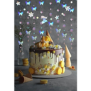 Goresory 2Piece Butterfly Flower Hanging Garlands 3D Laser Butterfly Streamers Decoration for Wedding Birthday Party Bridal Shower Baby Shower Decorations