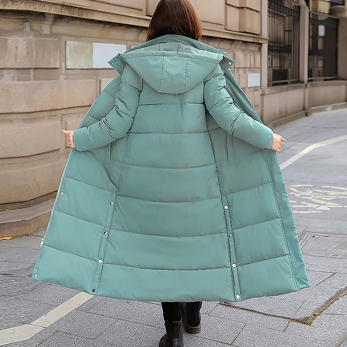 SMIDOW promo codes for today Women's Long Quilted Coat Fashion Ladies Maxi Length Winter Thickened Hooded Puffer Jacket Side Slit Button Outwear womens long winter coat Green 2X