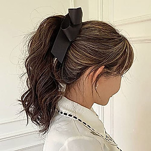 Bowknot Banana Clip, Satin Ribbon Bow Hair Claw Clips Hairpin, Sweet Cute Vertical Ponytail Holder Hair Barrettes Clamps for Women Girls(black)