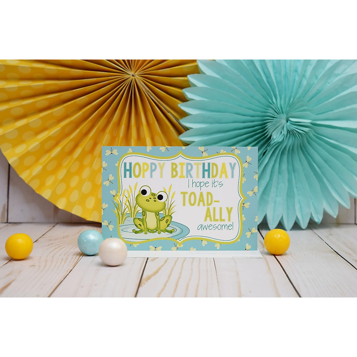 TOAD-ALLY Awesome Frog Birthday Pun Themed Single (1) All Occasion Blank Birthday Card To Send To Friends & Family, 4"x 6" (when folded) Fill In Greeting Note Card by AmandaCreation