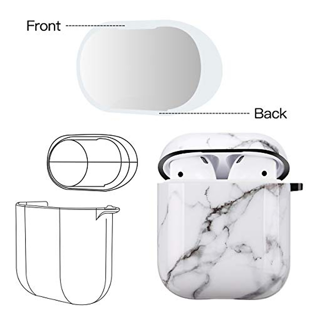GOLINK Case for Airpods,Marble Series Protective Shockproof TPU Gel Case with Printing for Airpods 1st/2nd Charging Case(White Marble)