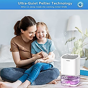 LAOVER Dehumidifiers, 1000ml Dehumidifier for Home, Portable Small Bedroom Bathroom Basement Closet Garage RV Office, Auto Shut Off 7 Colorful LED & Two Working Modes Ultra Quiet, White