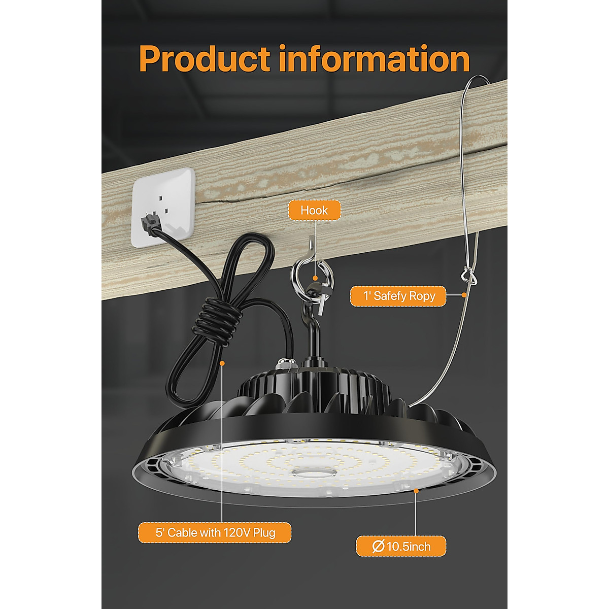 Pvilub High Bay LED Shop Lights: 150W 21000LM UFO LED High Bay Light with US Plug, 120-277V, IP65 Commercial Bay Lighting, High Bay LED Lights for Garage Workshop Warehouse Factory Barn 2PACK