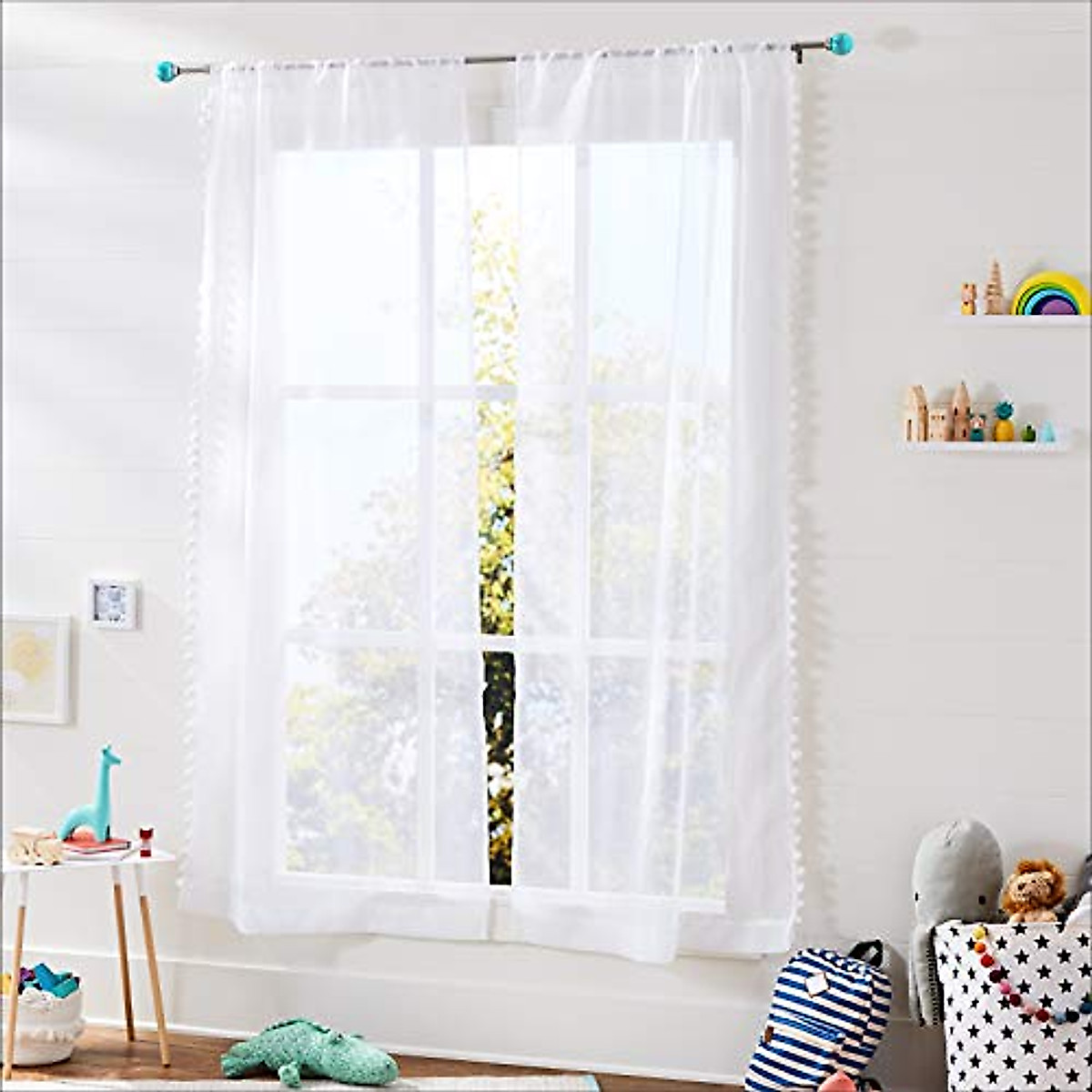 Amazon Basics Decorative 5/8" Curtain Rod with Round Finials, 48"-86", Turquoise Blue