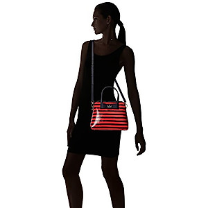 kate spade new york Julia Street Stripe Maise Satchel Bag, Rich Navy/Cherry Liqueur, One Size