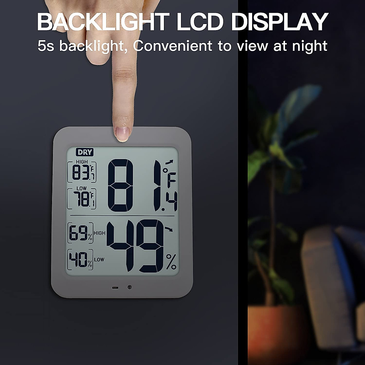 TXL Large Digital Hygrometer Indoor Thermometer with Humidity Gauge, Smart Room Temperature Humidity Sensor Monitor with Touch LCD Backlight for Home Office Warehouse Greenhouse Garden Wine Cellar