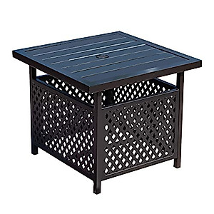 LOKATSE HOME Patio Umbrella Side Table Stand Steel with 1.57" Hole Outdoor Coffee Bistro Deck Garden Pool, Black