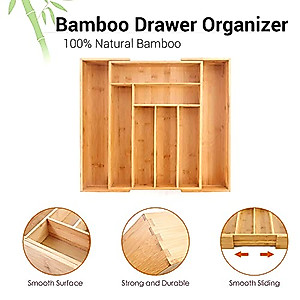 NA Bamboo Drawer Organizer, Expandable Silverware Holder, Cutlery Tray Flatware Organizer, Storage and Dividers for Knives Forks Kitchen Utensils, 6-8 Slots