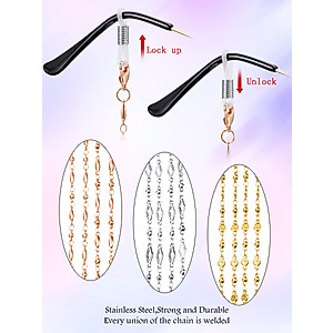 Tatuo 3 Pieces Stainless Steel Eyeglass Chain for women Cord Reading Glass Lanyard Sunglass Holder with 6 Pieces Extra Silicone Loop