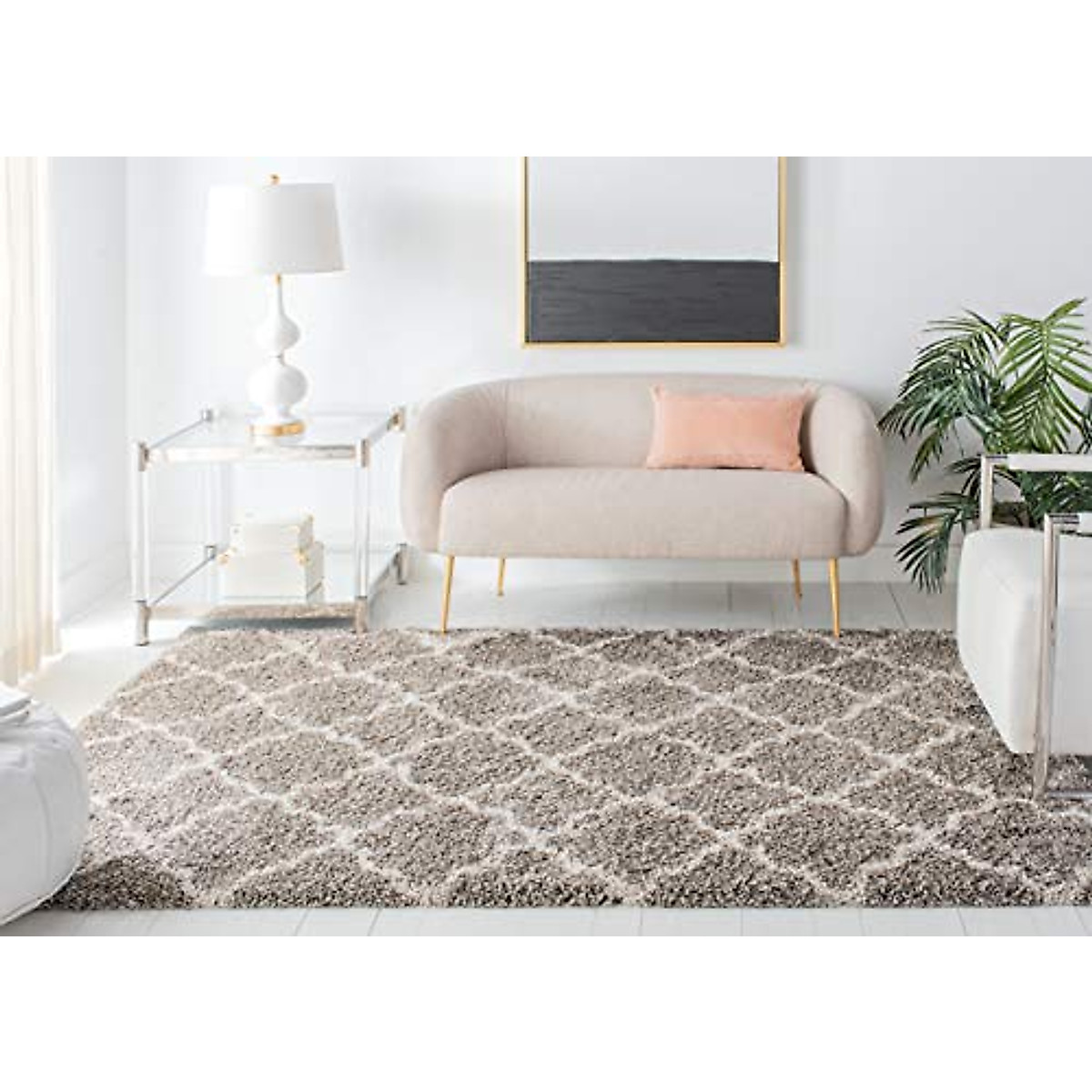 SAFAVIEH Hudson Shag Collection Accent Rug - 4' x 6', Grey & Ivory, Trellis Design, Non-Shedding & Easy Care, 2-inch Thick Ideal for High Traffic Areas in Entryway, Living Room, Bedroom (SGH282B)