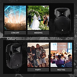 PRORECK Party 12 12-Inch 1000 Watts 2-Way Powered PA Speaker System Combo Set with Bluetooth/USB Drive Read Function/SD Card Reader/FM Radio/Remote Control/Speaker Stand