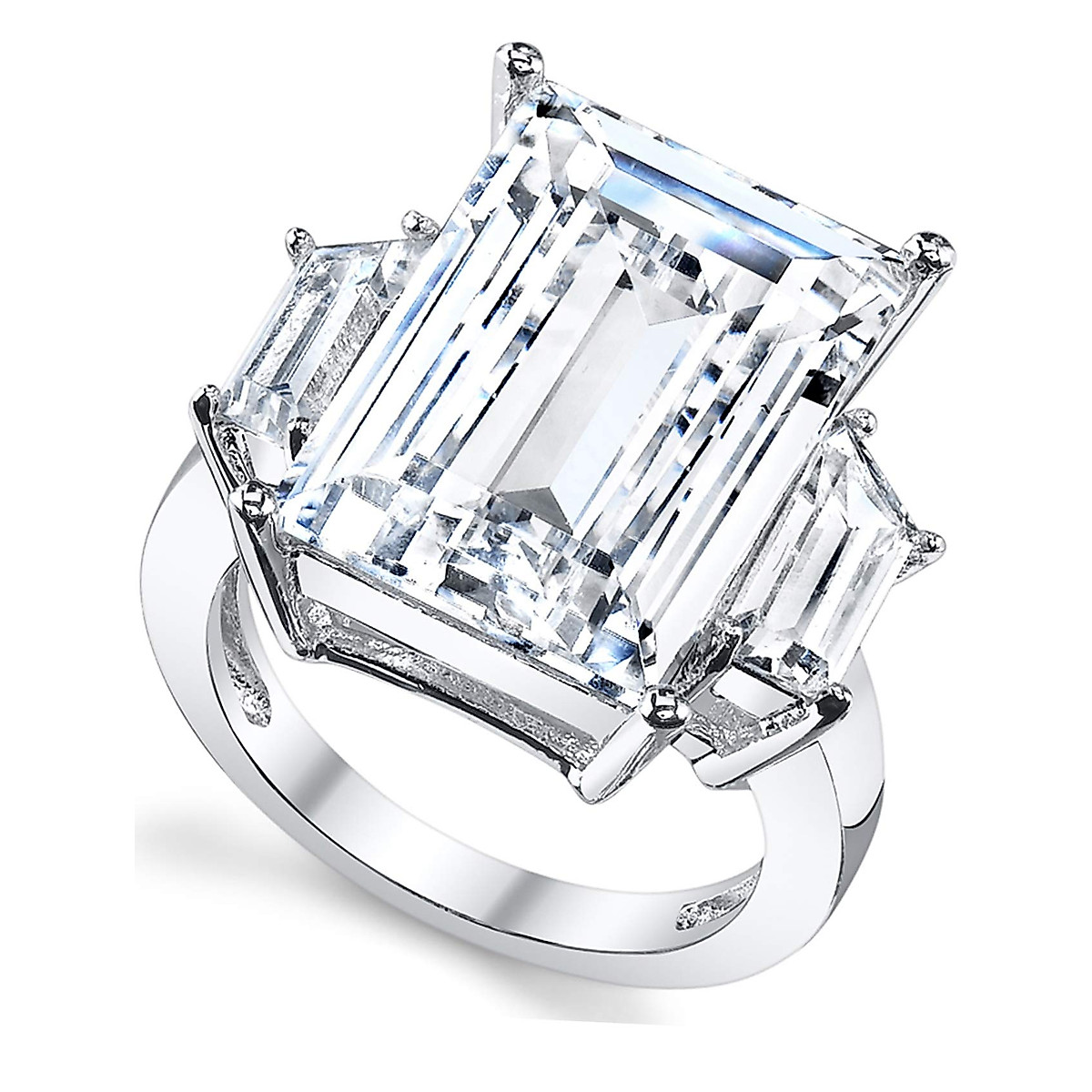 9 Carats Sterling Silver 925 Kim Kardashian Engagement Wedding Ring Emerald-Cut Cubic Zirconia