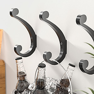 Josmimic Coat Hooks Wall Mount for Hanging - Black Large Retro Double Hooks with Screws, Heavy Duty Coat Hanger, Holder 40Lb, Coat Rack for Towels, Keys, Hats, Mug, Bags, Clothes, Purse, 4 Pack