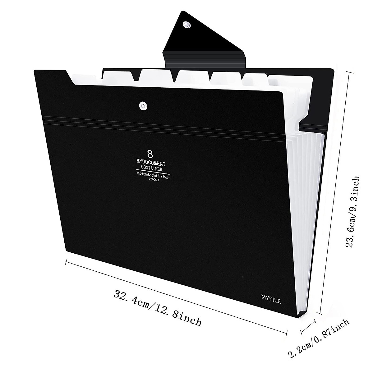 8 Pockets Letter A4 Paper Plastic Expandable Files Folder Snap Closure Accordion Document Organizer for School Office Home (Black)