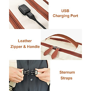 17 inch Travel Laptop Backpack for Women, TSA Friendly 40L Large Computer Backpack with USB Charging Port, Anti Theft Business Backpack Waterproof Carry on Daypack School College Bookbag, Beige