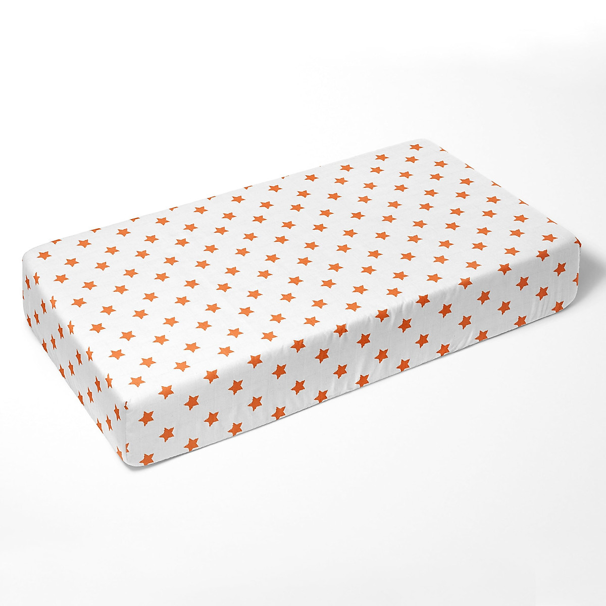 Bacati - Stars Soft Breathable 100% Cotton Muslin Baby Crib Fitted Sheet - Fits Standard 28 x 52 x 5 Crib & Toddler Mattresses (Ikat Stars Orange)