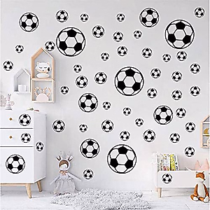 52 Pcs Soccer Stickers, Easy to Peel and Stick Soccer Balls Wall Stickers, Wall Art DIY Football Decor Decals for Kids Room, Boys Teen Girl Bedroom Playroom Living Room Window Door Decoration