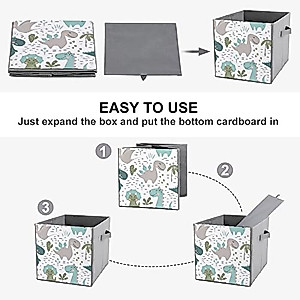 DamTma Dinosaur Cube Storage Bin Funny Collapsible Storage Bins with Handles Fabric Cube Storage Bins Durable PU Fabric Storage Cubes Organizer for Kids Clothers Toy Bins Books Storage Bins 11 in