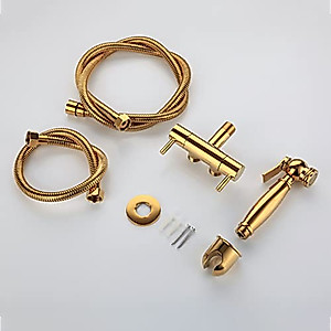 Shower System, Bidet Sprayer Brass Handheld Bidet Sprayer for Toilet Portable Baby Cloth Diaper Sprayer Bidet Attachment with Bidet Hose for Feminine Wash, Adjustable Water Pressure Control, Gold
