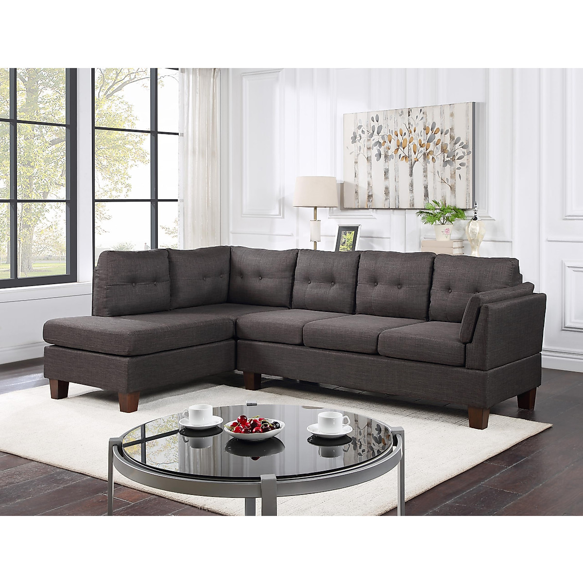 Dalia Dark Gray Linen Modern Sectional Sofa with Left Facing Chaise