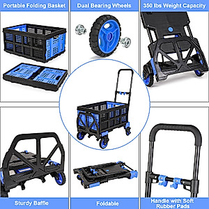 ITEFDTUTNE 2 in 1 Folding Hand Truck Dolly with Basket,330LBS Capacity Hand Cart Foldable, Folding Dolly Cart with Wheels, Collapsible Dolly, Hand Truck Foldable Dolly with Retractable Handle