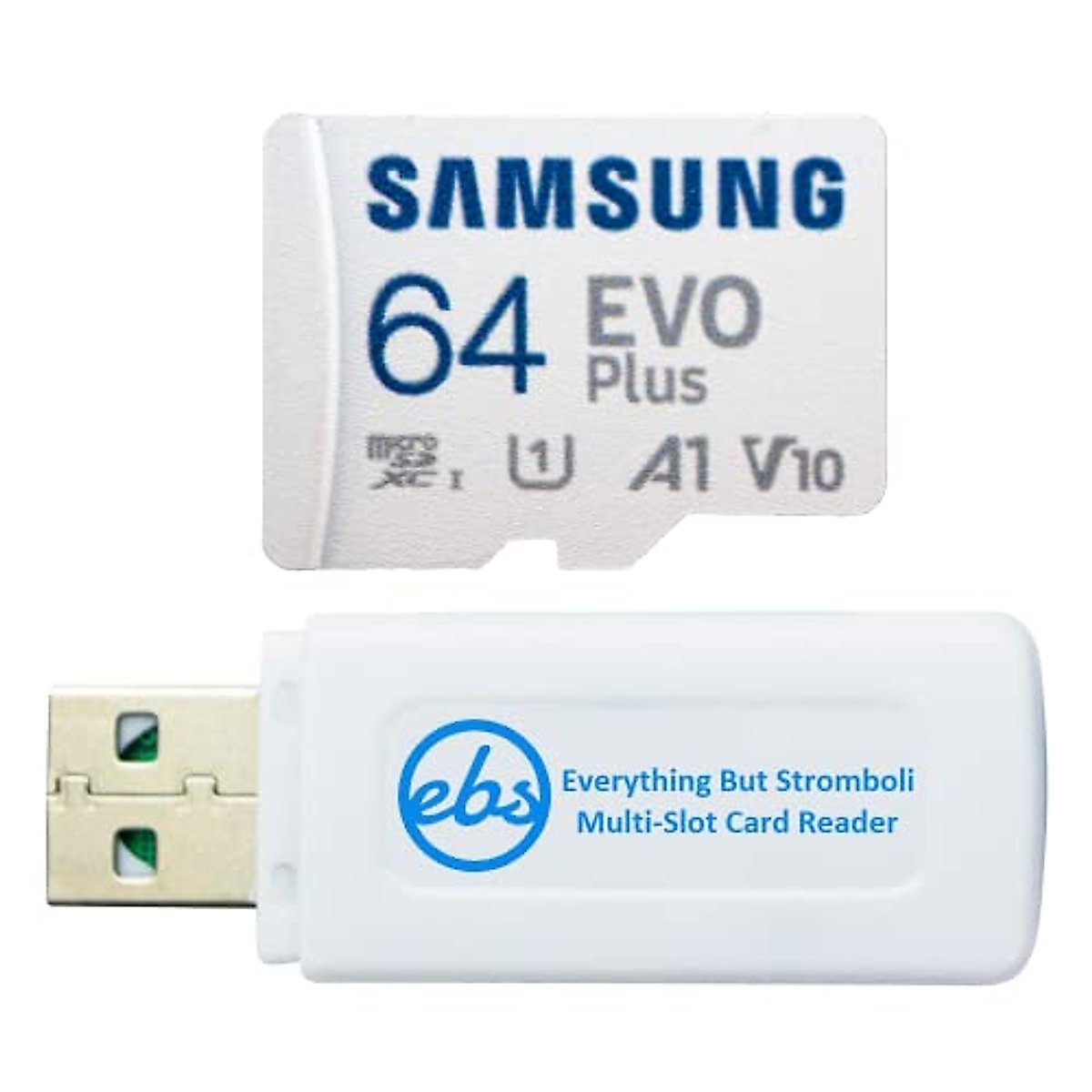 Samsung 64GB MicroSDXC EVO Plus Memory Card Works with Samsung Phones A02s, A02, A32, A12 Galaxy Series Class 10 (MB-MC64KA) Bundle with (1) Everything But Stromboli MicroSD & SD Memory Card Reader