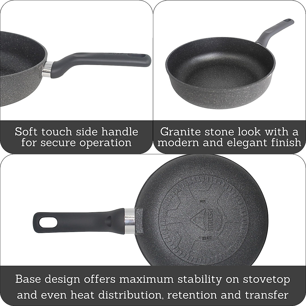 IMUSA 9in Gusto Cast Aluminum Speckled Nonstick Fry Pan with Soft Touch Handle, Gray