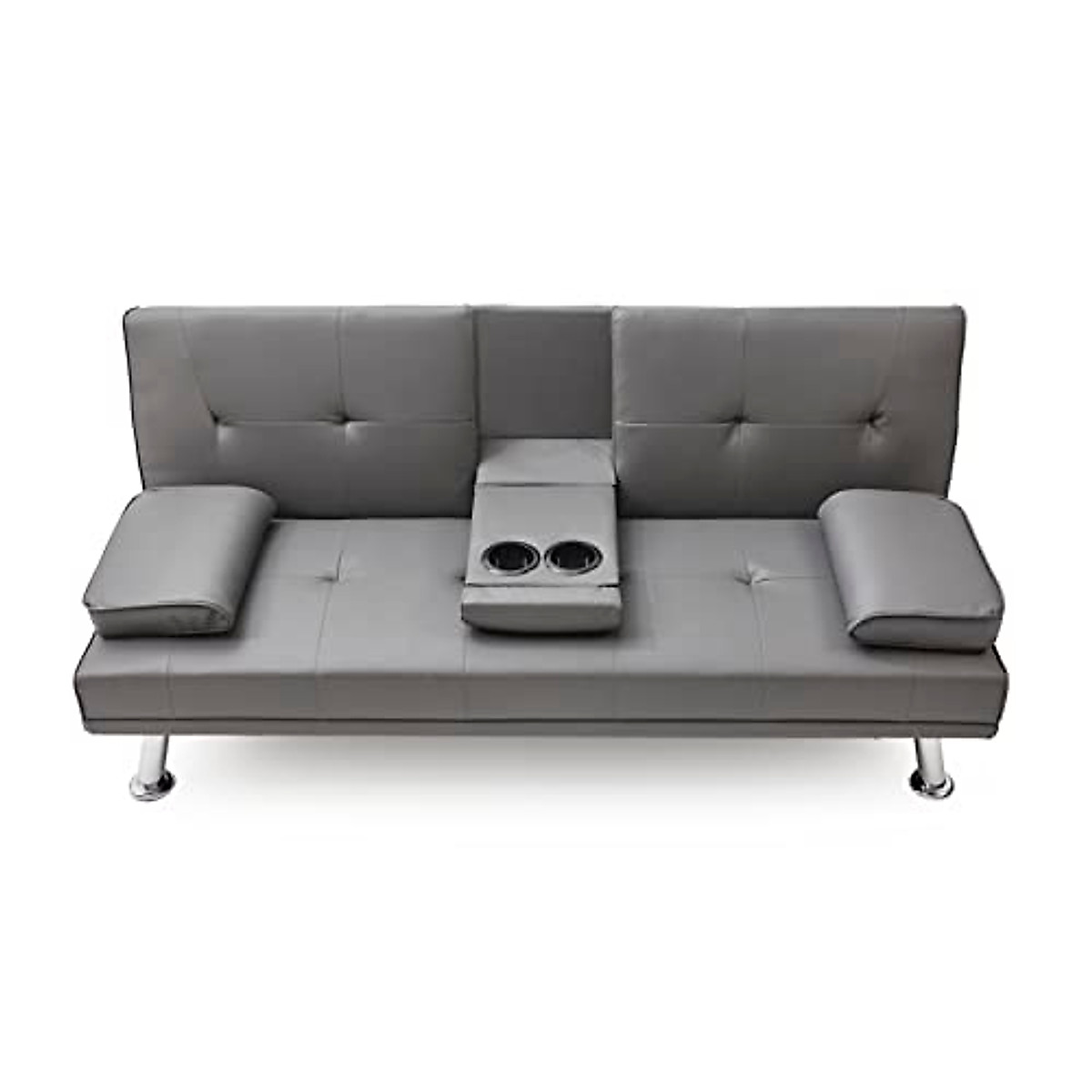 Morhome Leather Futon Bed Convertible Folding Couch for Living Room Sectional Sleeper Sofa for Small Space with Cup Holder and Removable Armrest Gray, Grey