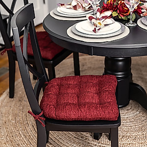Barnett Home Decor Chenille Rib Claret Red Dining Chair Cushion with Ties - Latex Foam Fill, Reversible - Made in USA (Red/XL)