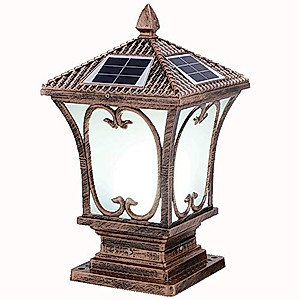 ZMY Solar Energy European Pillar Lighting Vintage Waterproof Column Lamp Outdoor Garden Decoration Post Light Door Home Villa Pathway Illumination E27 Edison (Color : Brass, Size : L)