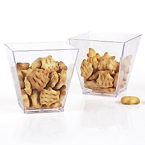 Tosnail 80 Pack 7 Oz Capacity Square Clear Plastic Dessert Tumbler Cups with 100 Spoons