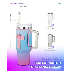 Water Bottle Holder for Stanley Cup with Strap,Tumbler Accessories for Stanley 40 oz,Anti Drop and Leakage,Suitable for Sports and Outdoor Use（Hydrangea）(Cup Not Included)