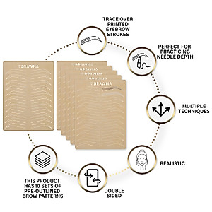 BRAWNA 6 Pack PMU Practice Skin for Microblading and Microshading Eyebrows - Inkless - Double-Sided - PMU Supplies