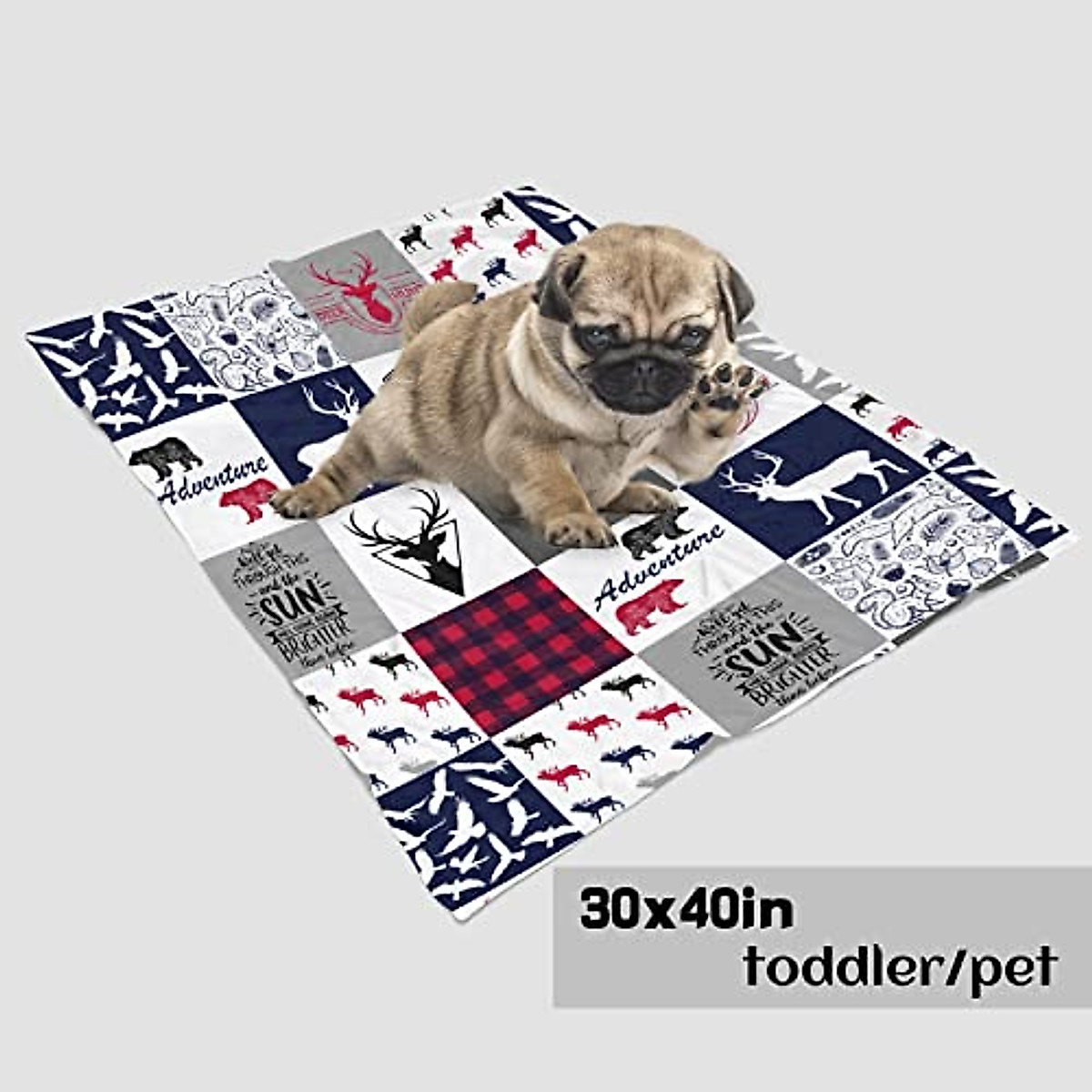 Zochoten Woodland Deer and Bear Flannel Blanket Microfiber Lightweight Decor Soft Cozy Warm Fluffy Blanket All Season for Bed Couch Travel Beach 40x30 inches for Pets, 40 x 30 in for Pets