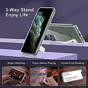 JETech Case for iPhone 11 Pro 5.8-Inch with Stand, Support Wireless Charging, Slim Shockproof Bumper Phone Cover, 3-Way Metal Kickstand (Clear)