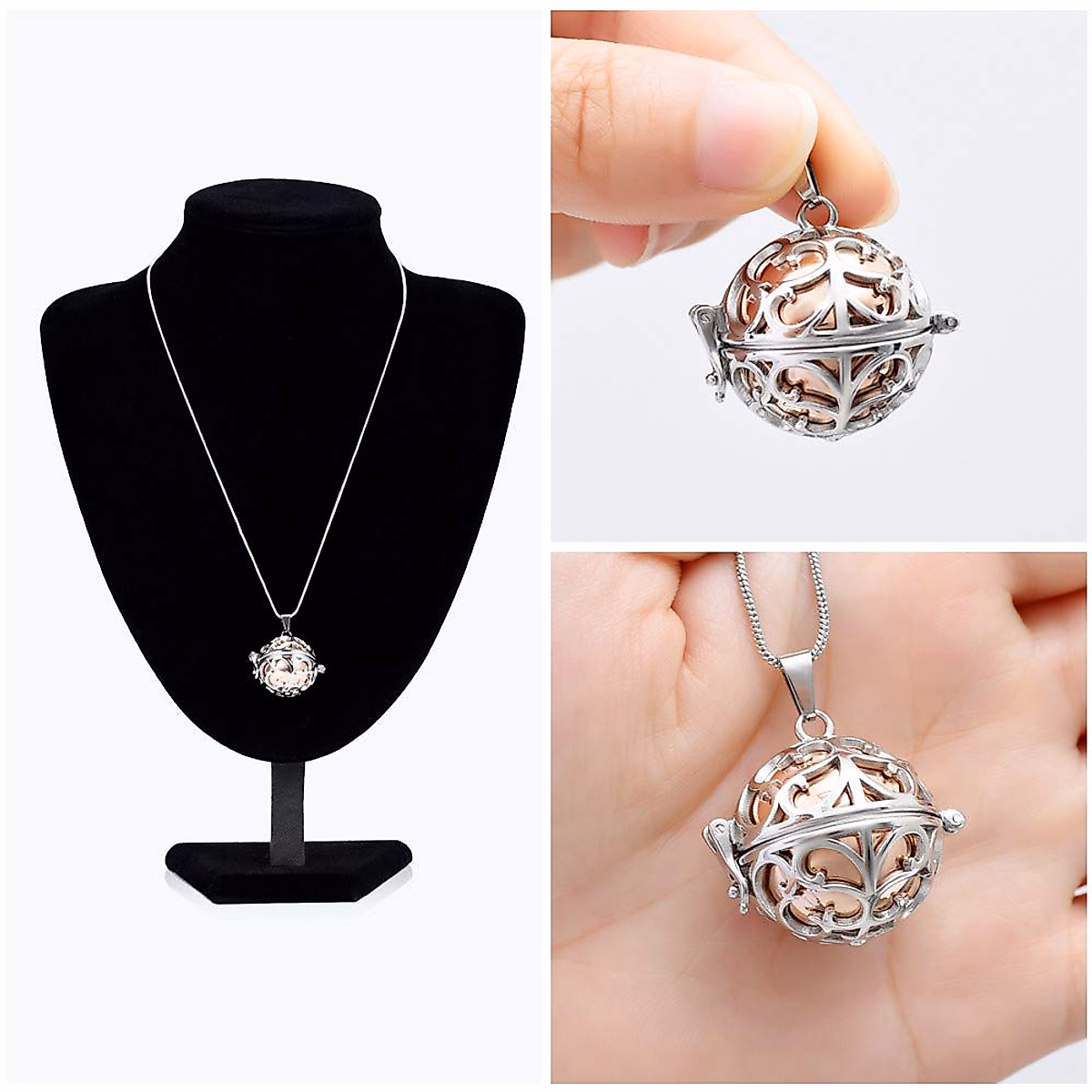 Minicremation Cremation Jewelry Urn Pendant Necklace for Ashes with Hollow Ball Keepsake Memorial Jewelry for Ashes (Rose Gold)