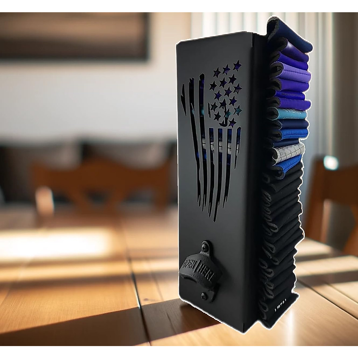 Xeenso 2024 Newest Can Cooler Holder with Bottle Opener for Larger Size, 12 * 4.13 * 4.13 in, Can Cooler Holder, 2 in 1Can Cooler Holder, Wall Mounted Can Cooler Holder (A)