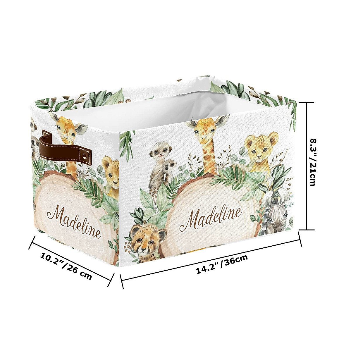 Wild Jungle Animals Personalized Storage Bins Basket Cubic Organizer with Durable Handle for Shelves Wardrobe Nursery Toy 1 Pack