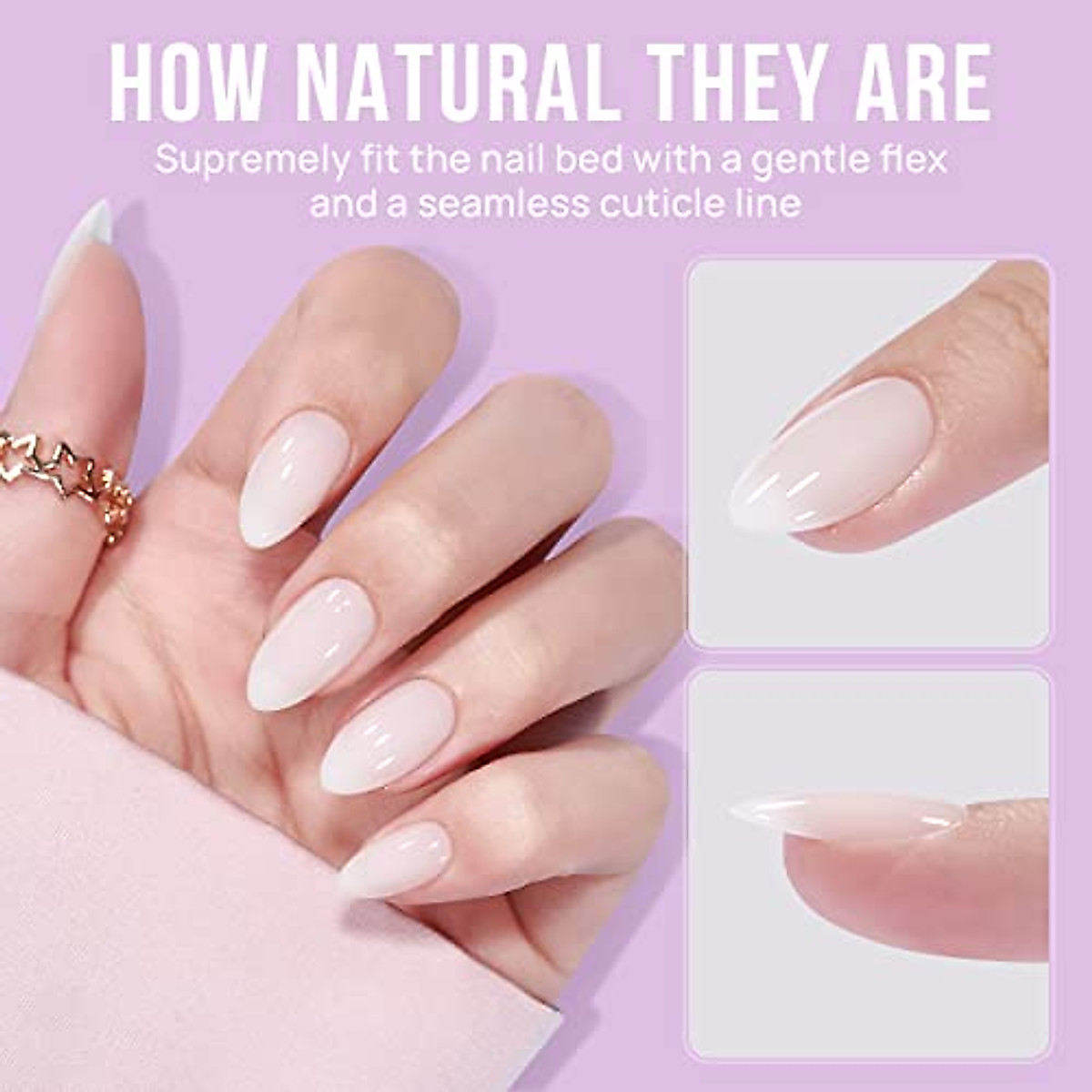 White Press On Nails Short - BTArtbox Supremely Fit & Natural Soft Gel Press on Nails Almond, White Glue on Nails with Nail Glue, Reusable Stick on Nails in 16 Sizes - 32 Fake Nails Kit, Cream Puff
