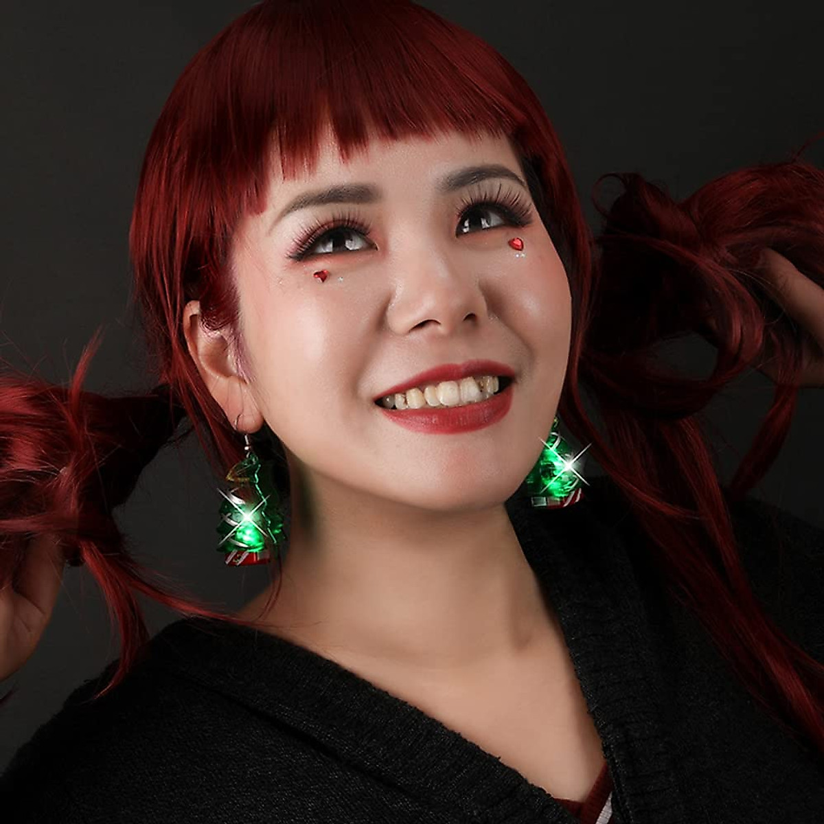 Cute Christmas LED Lights Dangling Hook Earrings for Women Teen Girls Santa Claus Christmas Tree Snowflake Snowman Light Up Dangle Charm Drop Glowing in The Dark Huggie Hook Hoop Earring Stud Fashion Xmas Jewelry Gifts Hypoallergenic (Christmas Tree)