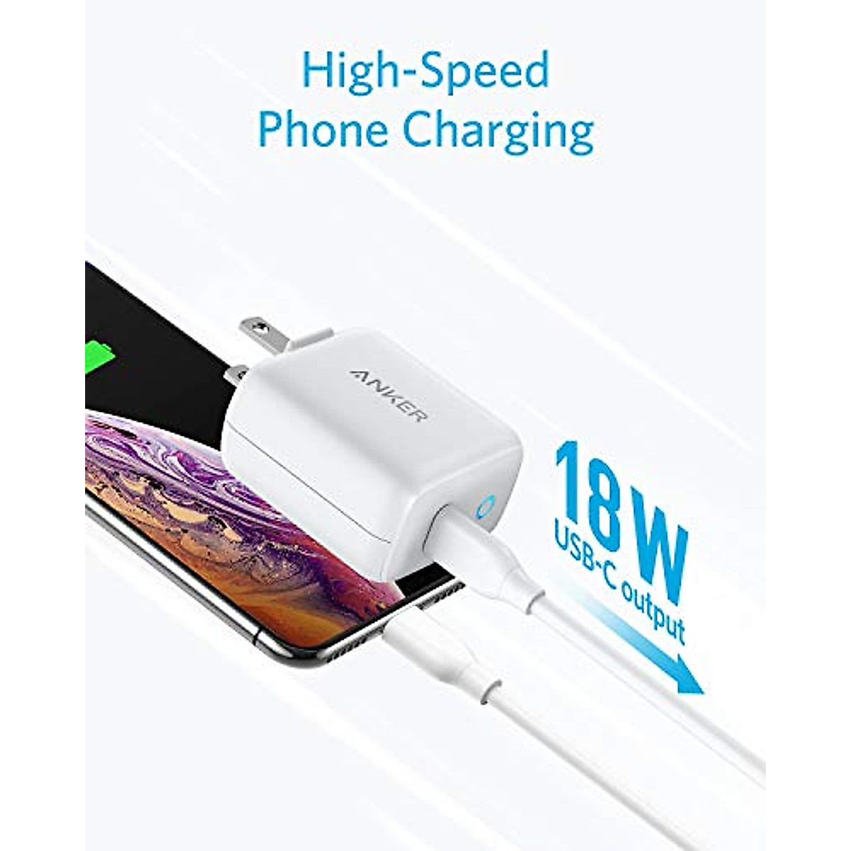 USB C 18W Power Delivery Charger, Anker PowerPort PD 1 USB-C Wall Charger, Ultra Compact with LED Indicator, Foldable Plug for iPhone Xs/Max/XR, iPad Pro 2018, Pixel 3/2/XL, Galaxy S9/S8, and More