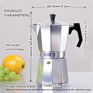 Vaolvpant 14 Cup Aluminum Moka Pot Classic Stovetop Espresso Coffee Maker 700ml 23oz Coffeemaker Percolator Moka Express Classic Cafe Maker for Italian and Cuban Café Brewing Silver