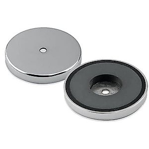 Walker Partners Round Base Cup Magnet with Hole for mounting, 50 lbs Pulling Power 2.4 inch Diameter 2-Pack, chrome