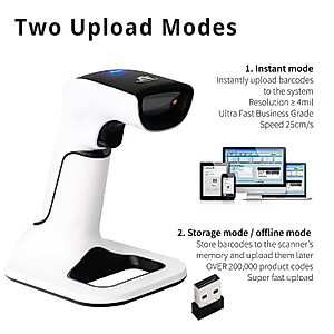 ScanAvenger Wireless Portable 1D&2D with Stand Bluetooth Barcode Scanner: Hand Scanners 3-in-1 Vibration, Cordless, Rechargeable Scan Gun for Inventory - USB Bar Code/QR Reader (with Next Gen Stand)