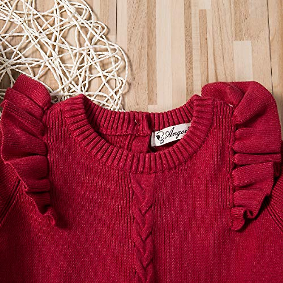 Toddler Baby Girls Knitted Long Sleeve Ruffles Sweater Dress Outfits Winter Warm Tops Clothes (Red, 4-5 Years)