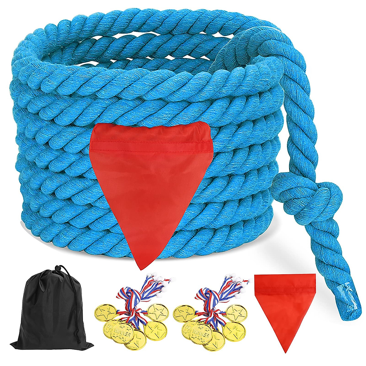 CWLAKON Tug of War Rope for Kids and Adults, Field Day Family Reunion Birthday Party Games, Outdoor Camping Picnic Games, Backyard Carnival Games,Team Building Activities Blue