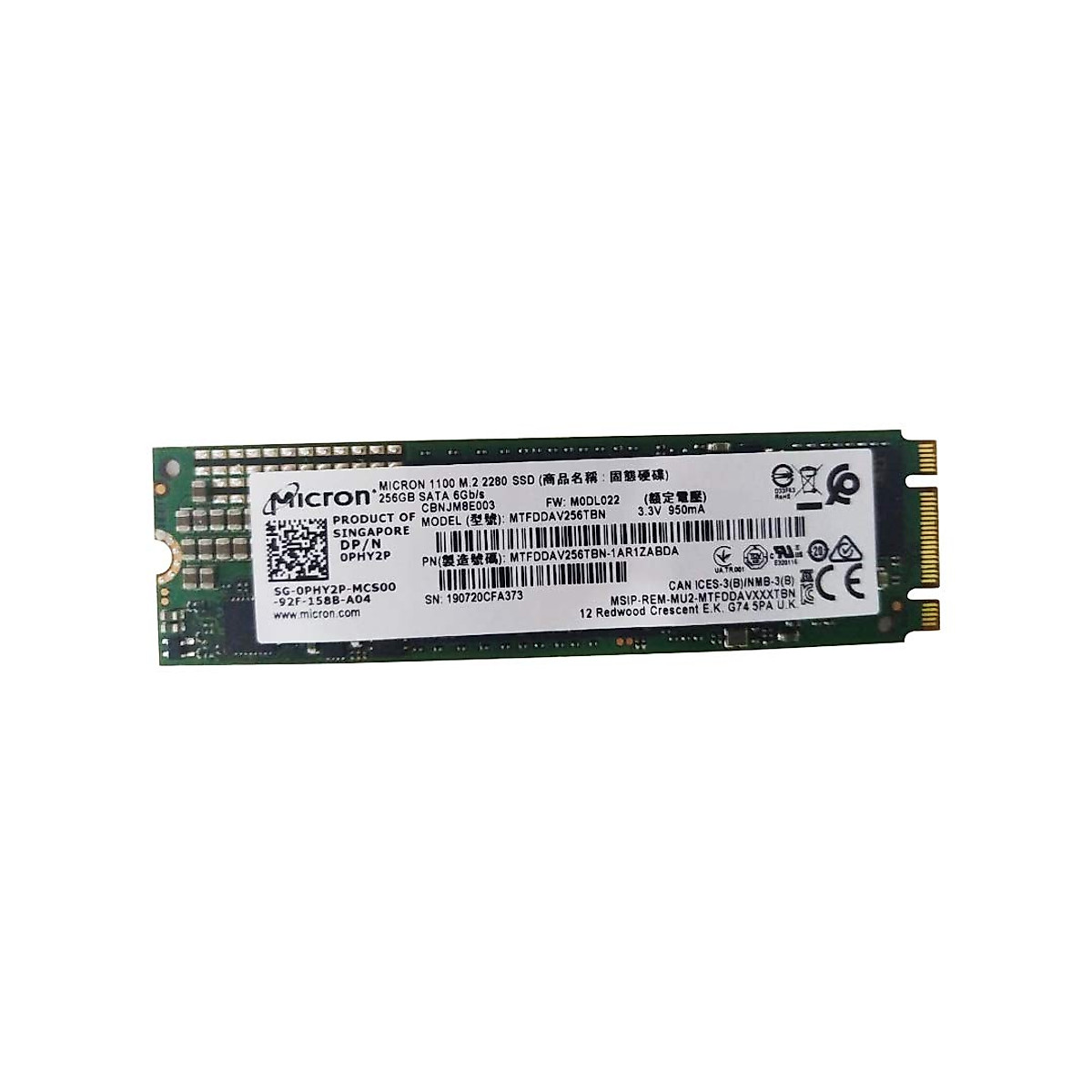 Micron 256GB M.2 2280 NGFF SSD (Solid State Drive) 3D NARD TLC SATA III (MTFDDAV256TBN)