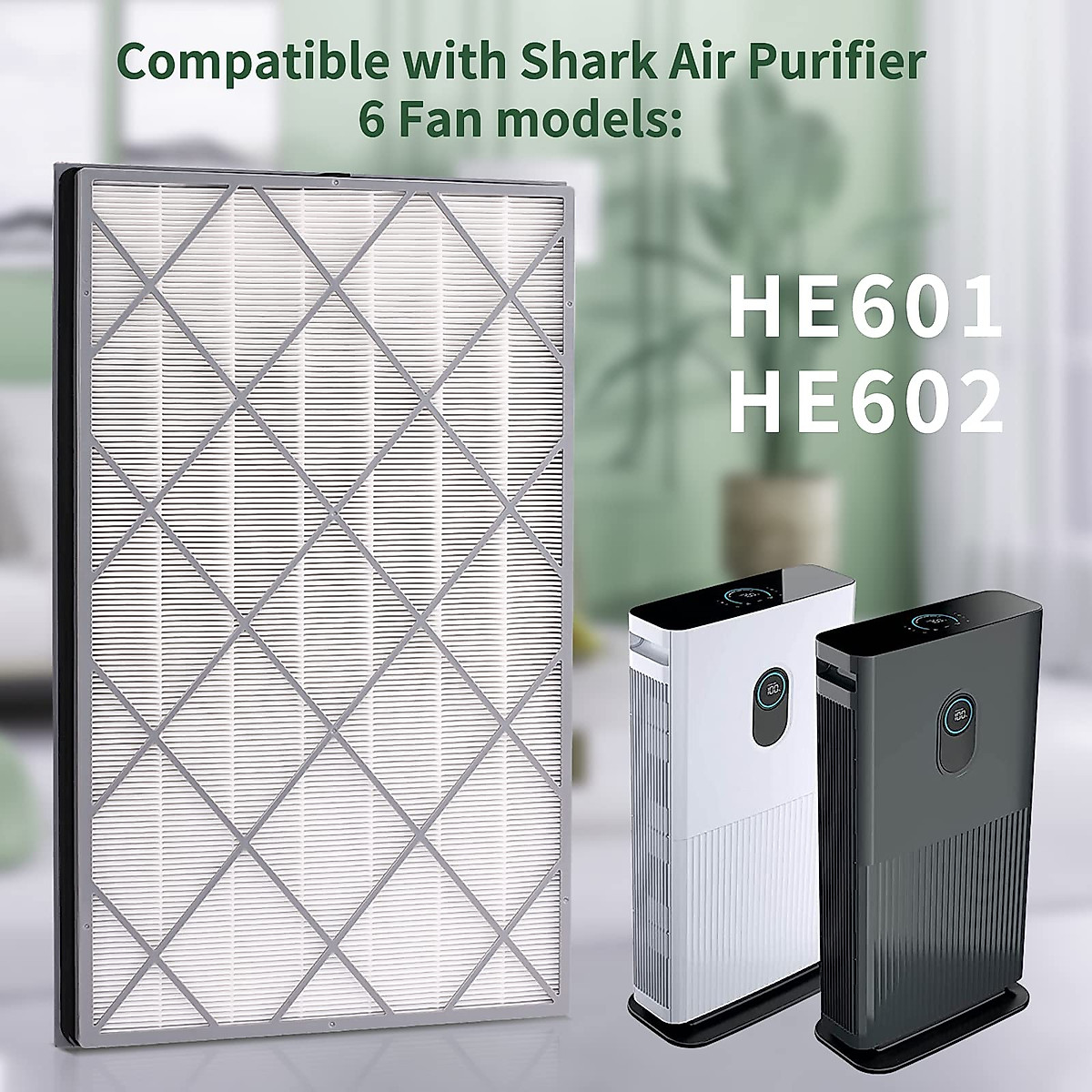 HE601 Replacement Filter For Shark Air Purifier 6 Fan (HE601 & HE602)，Compatible With Shark HE601 Air Purifier Filter Replacement, H13 True HEPA Filter, 2 Pack Part # HE6FKPET HE6FKPRO HE6FKBAS